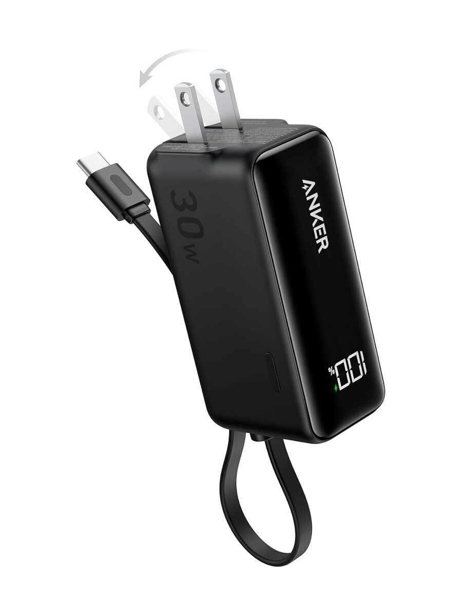 Anker 3-in-1 Power Bank (30W Fusion Built-In USB-C Cable) A1636, черный, портативное зарядное устройство