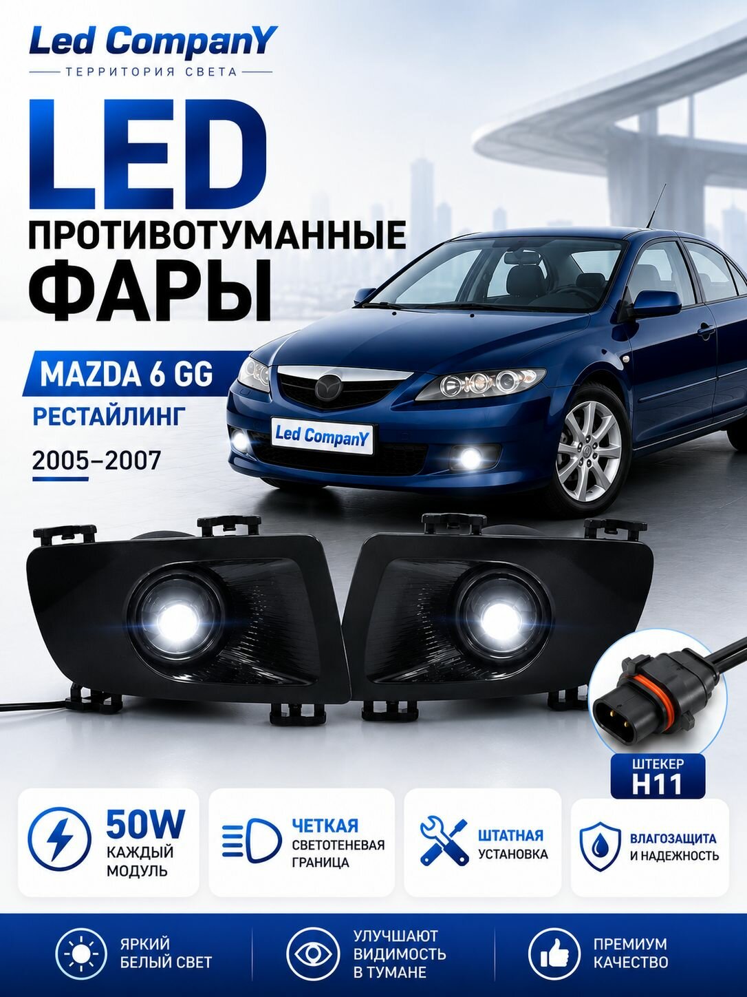Фары лед птф противотуманные Mazda 6 GG рестайлинг