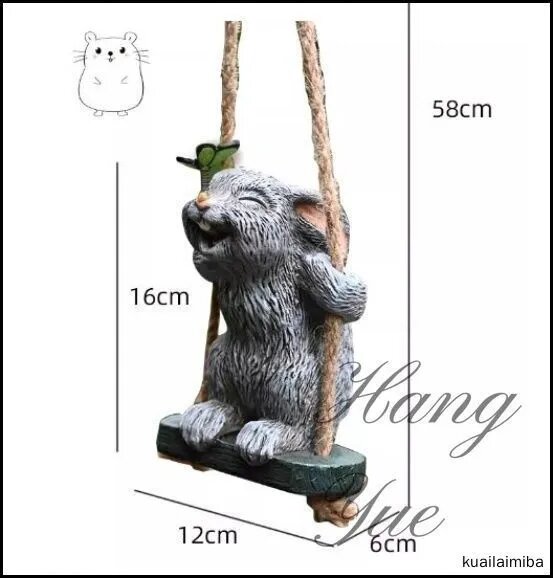 Фигурка садовая Зайчик на веревочных качельках, 12x6x16 см, украшение для сада и балкона — фото 1