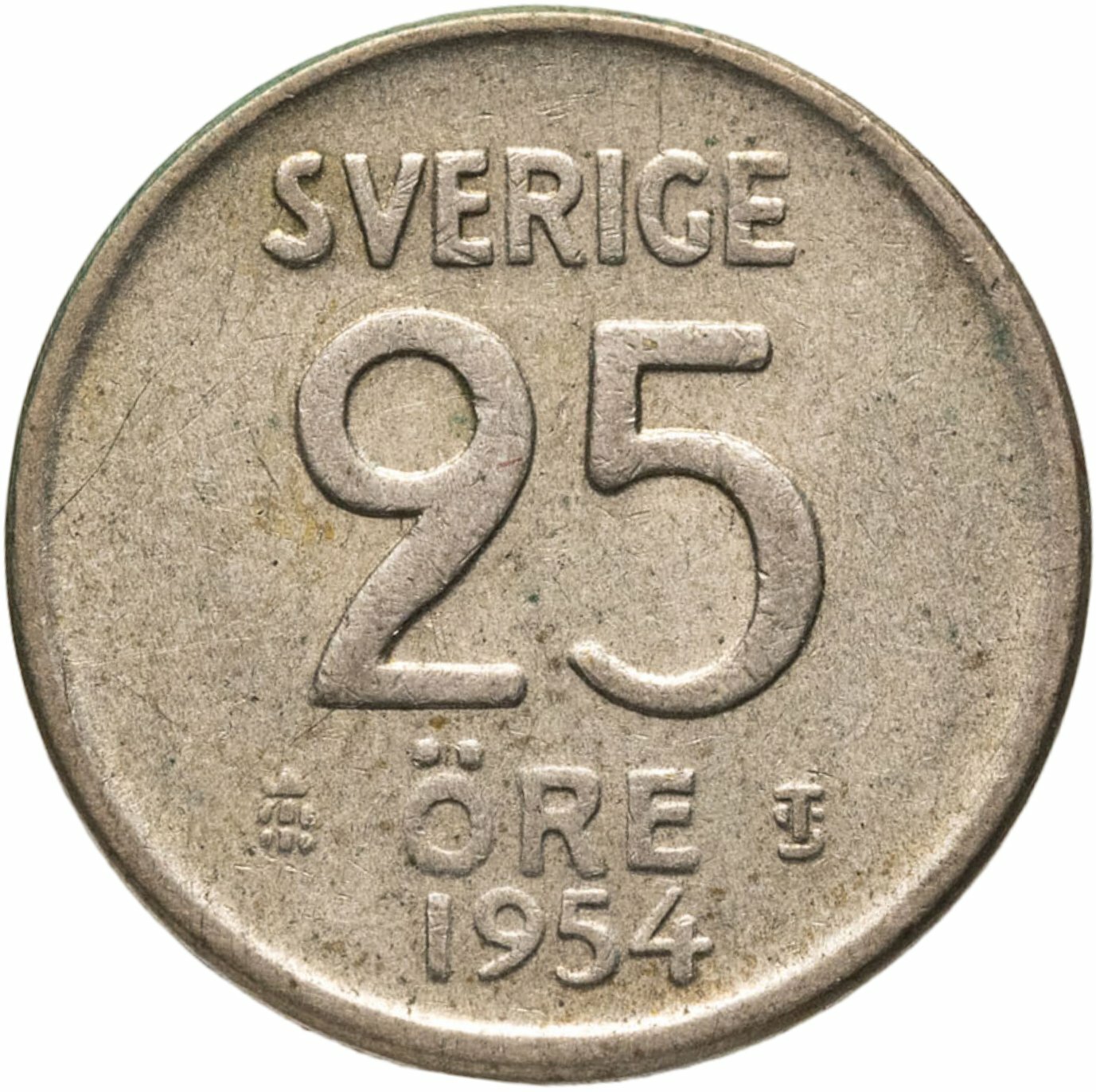 Швеция 25 эре ore 1954, Серебро 400, в сохранности VF