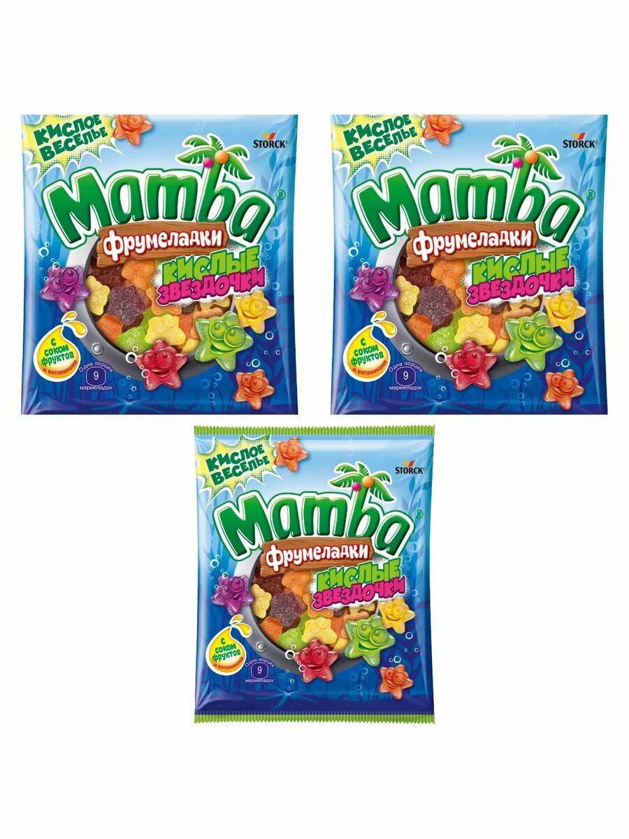 Mamba Мармелад жевательный кислые звездочки, 3 шт по 70 г