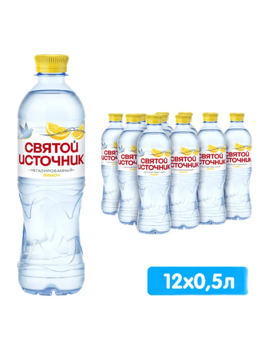 Святой источник Вода питьевая лимон негазированная, 12 шт по 500 мл