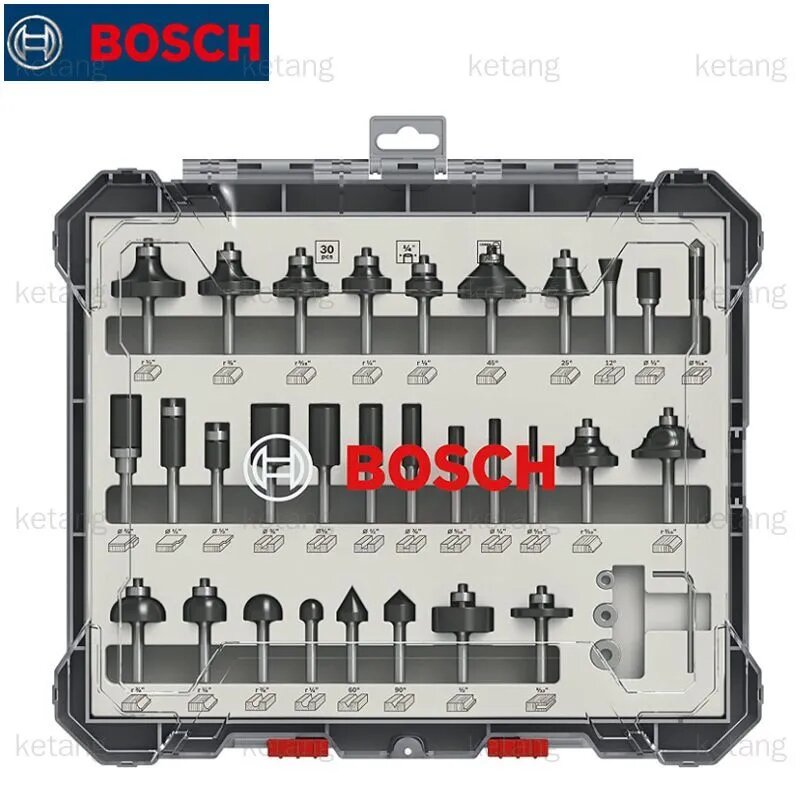 Набор фрез по дереву хв. (30 шт) BOSCH 2607017476, хвостовик 1/4 дюйма