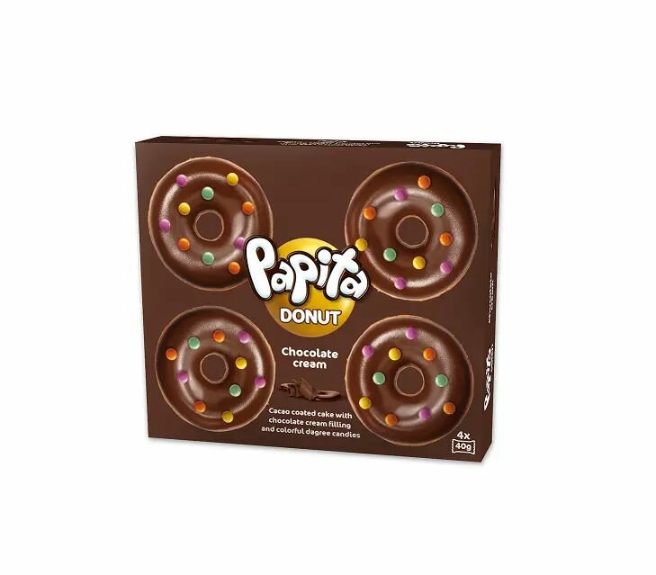 Кекс PAPITA DONUT с какао глазурью, шоколадной начинкой и цветным драже, 160 гр