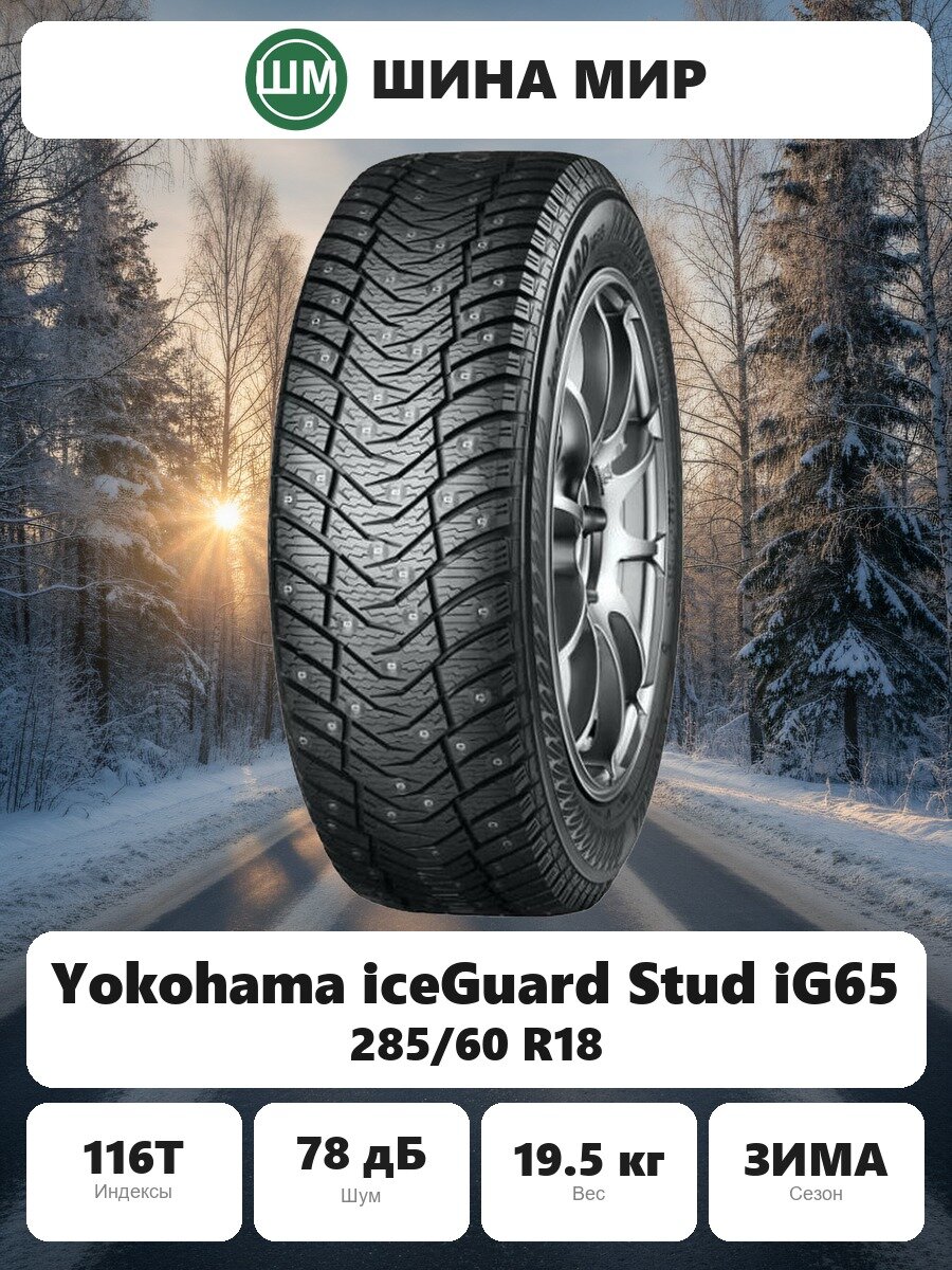 Шина Yokohama iceGuard Stud iG65 285/60 R18 116T Зимняя Шипованная