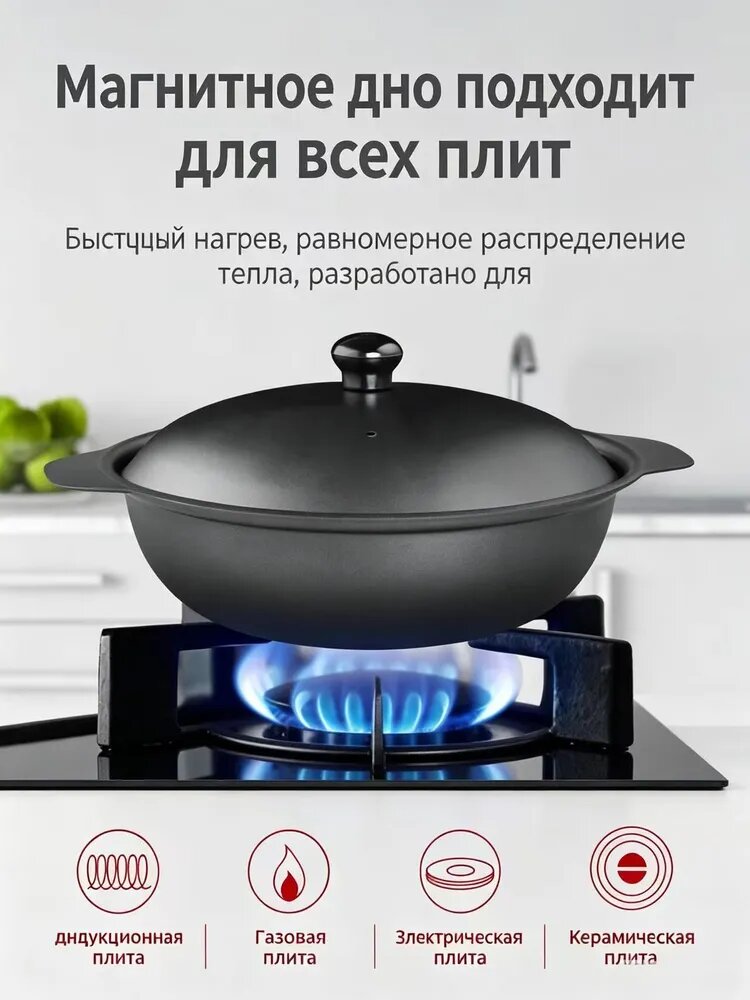 Утятница 24 см 2 л чугун, цвет черный матовый
