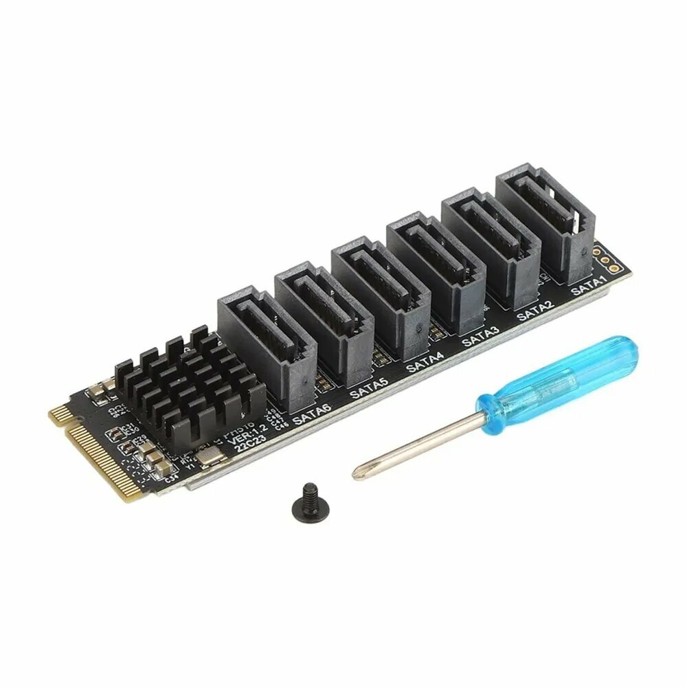 Адаптер M.2 - SATA3.0, PCB 6 Гбит/с высокоскоростная плата расширения ASM1166 PCIE SATA поддерживает 6 устройств