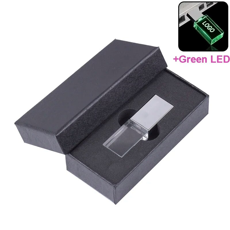 USB-накопитель 32 ГБ, Silver-Green, со светодиодом и коробкой