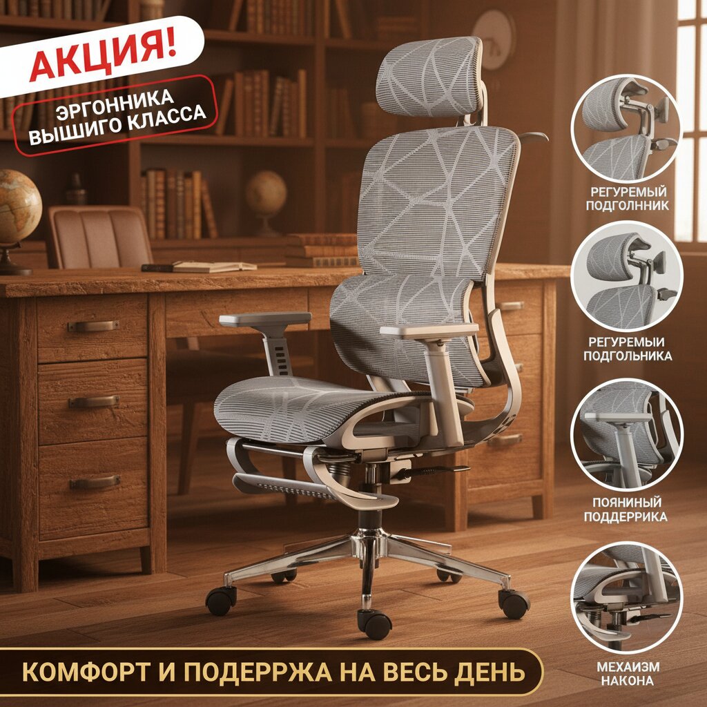 Кресло H909 Gery HICHAIR С Регулируемым Подголовником И 3D Регулировками