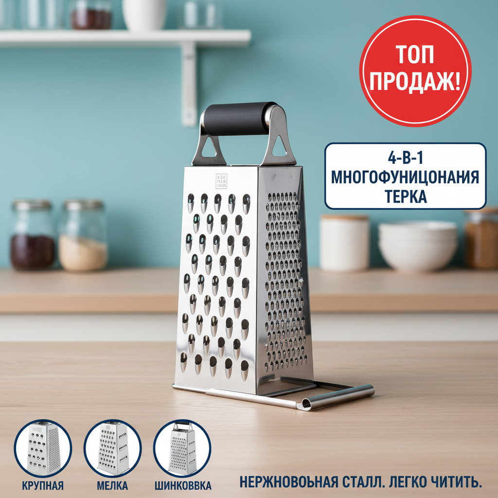 Терка для картофеля 24 см черная 4 лезвия