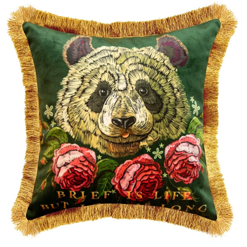 Элегантная велюровая подушка с кисточкой 45x45см, панда, для дивана, премиум-декор