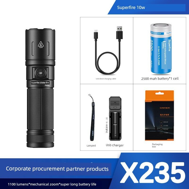 Фонарь Shenhuo X235 2026 года, мощный, с USB-зарядкой, на аккумуляторе 26650, с зумом, компактный, ультраяркий, для