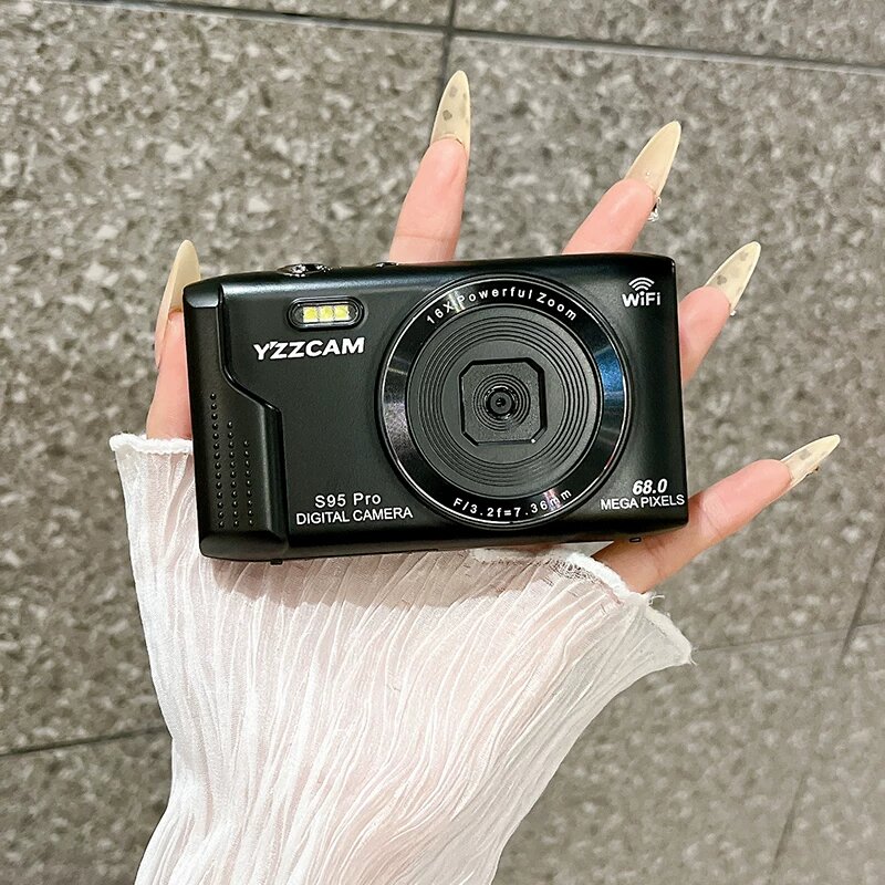 68MP WiFi цифровая камера черного цвета с 16 ГБ памяти и включенной SD-картой, компактная камера для путешествий с