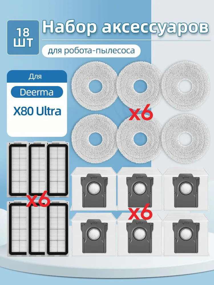 Подходит для Deerma X80 Ultra : Набор аксессуаров и запчастей HEPA фильтр, мешок для пыли, салфетка запчасти для пылесоса фильтры и мешки комплект для уборки