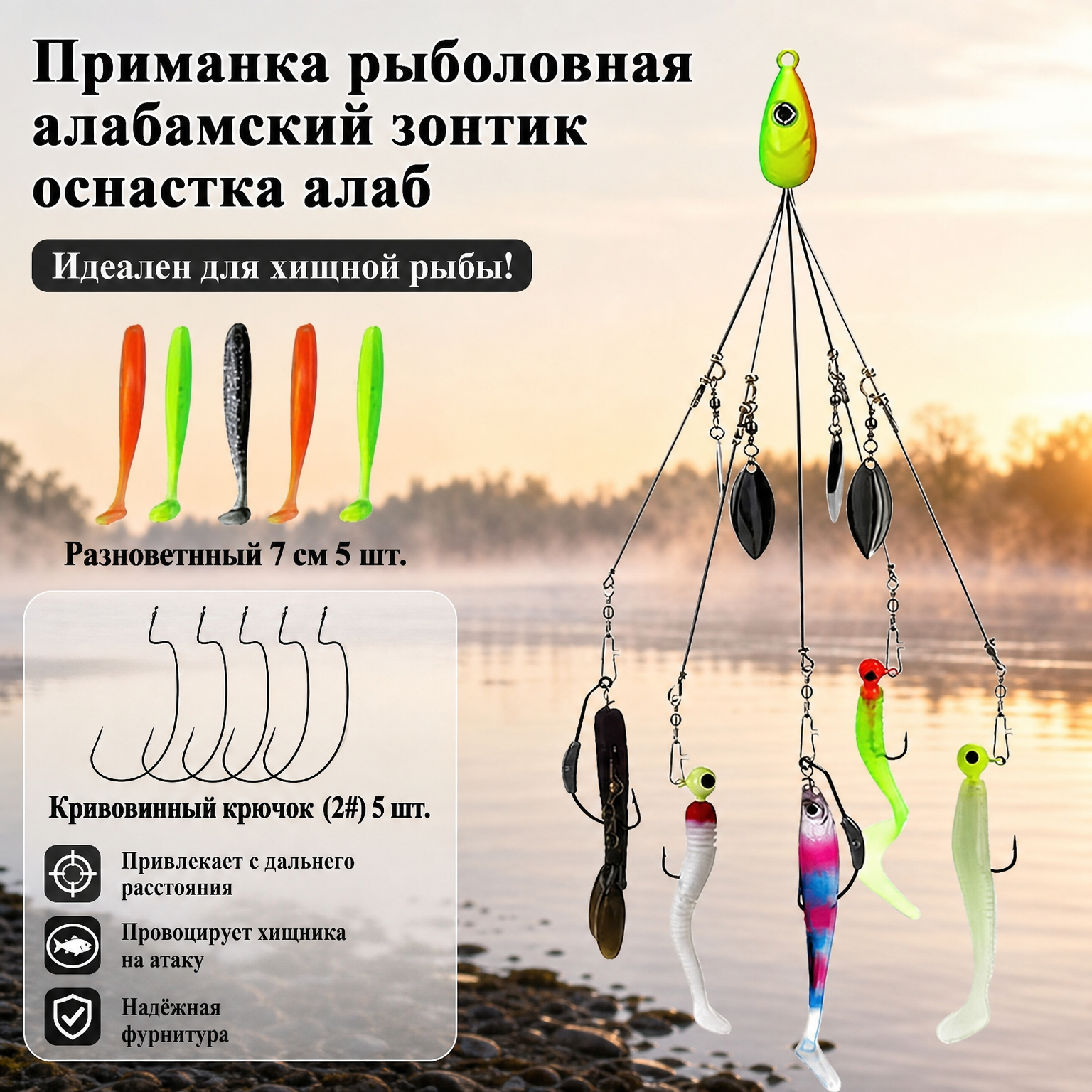 Приманка рыболовная алабамский зонтик оснастка с разноцветными приманками (Длина: 185 мм)