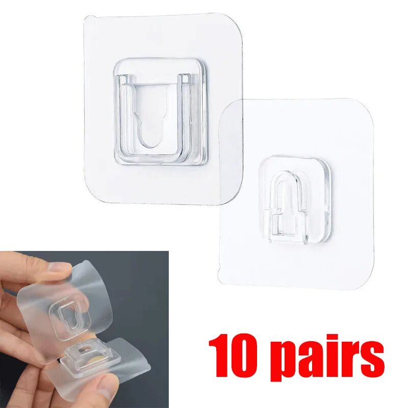 Двусторонние настенные крючки-наклейки прозрачные 10 pairs