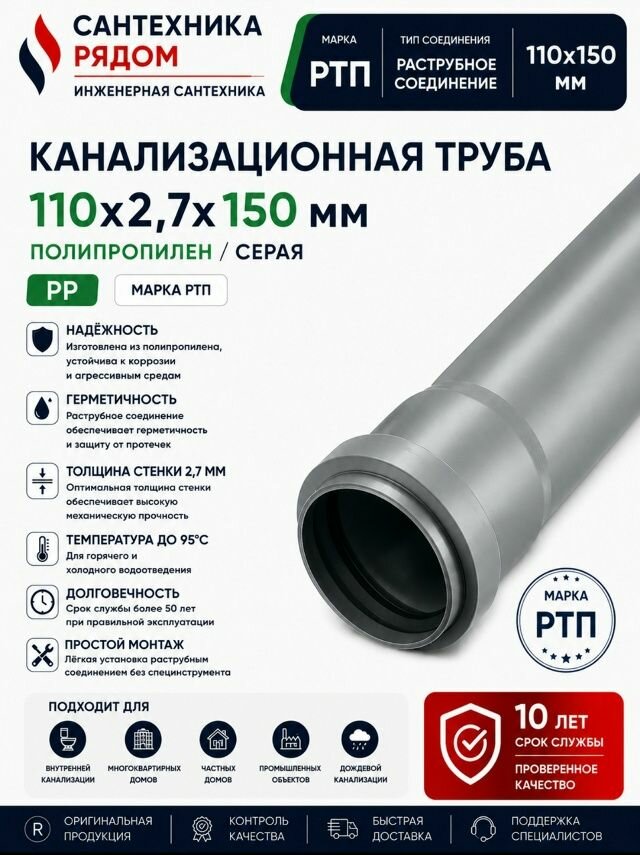 Канал. труба 110х2,7х 150мм РТП 5 штук