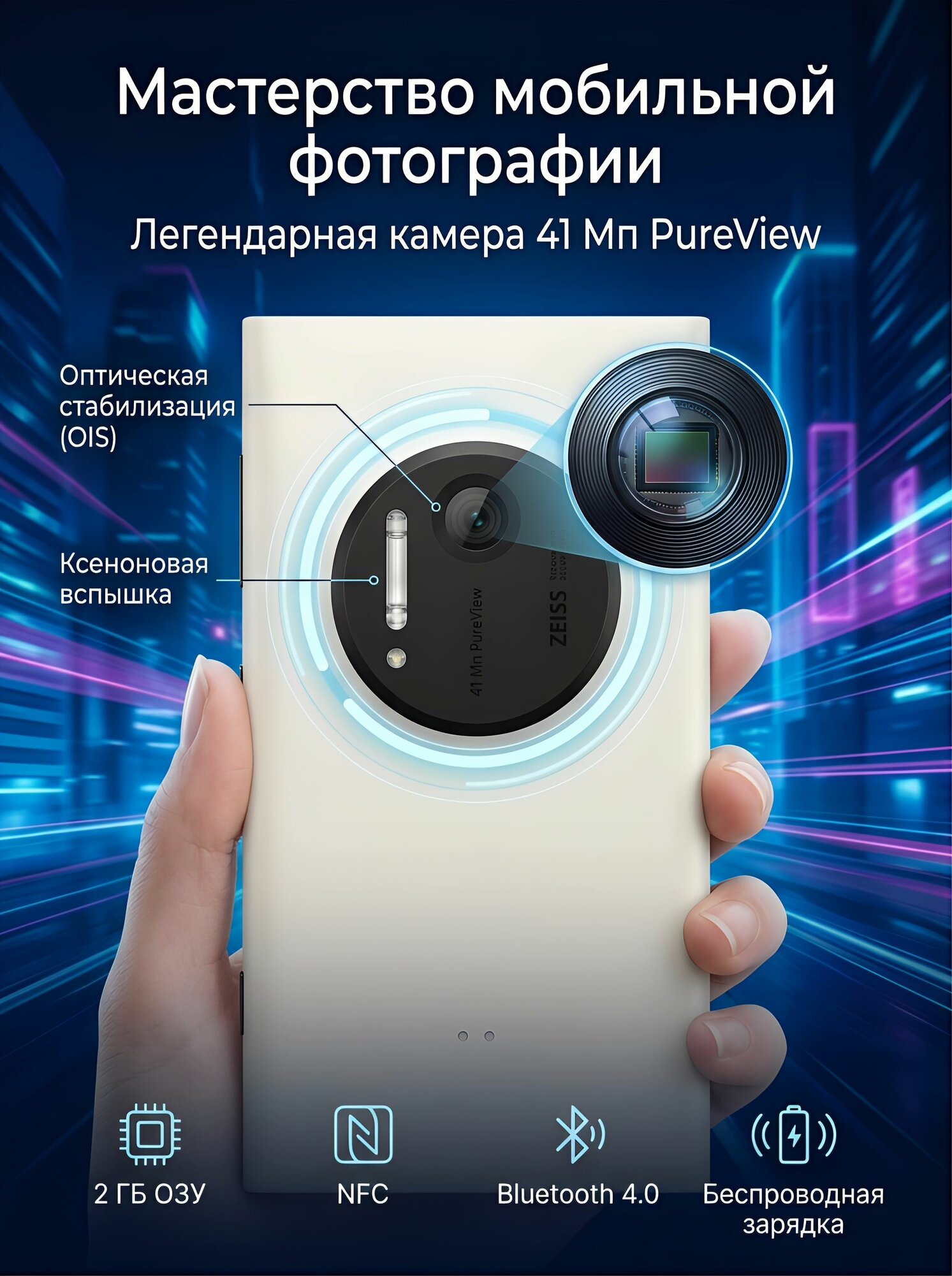 Nokia Мобильный телефон Nokia Lumia 1020, белый