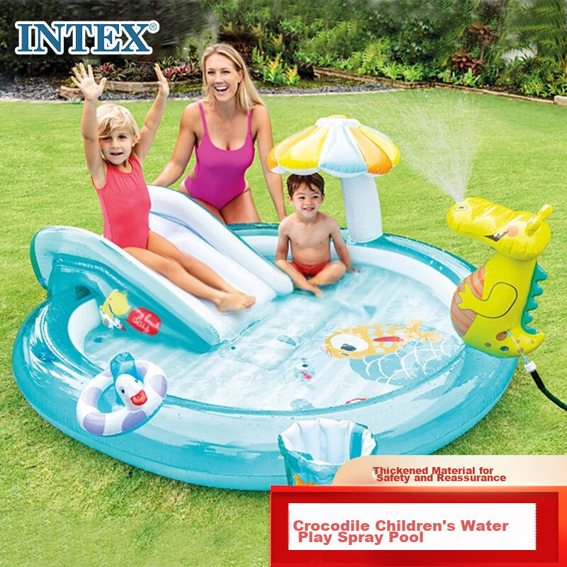 INTEX Крокодильная водная игровая ванна для малышей - Надувная с брызгами и океанскими шариками Цвет：203x173x89 см