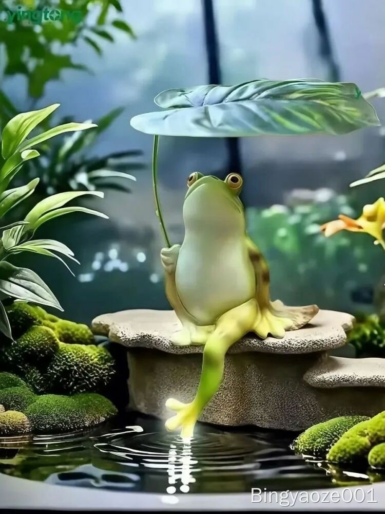 Фигурка садовая жаба с листом, украшение для сада, декоративная Figurka