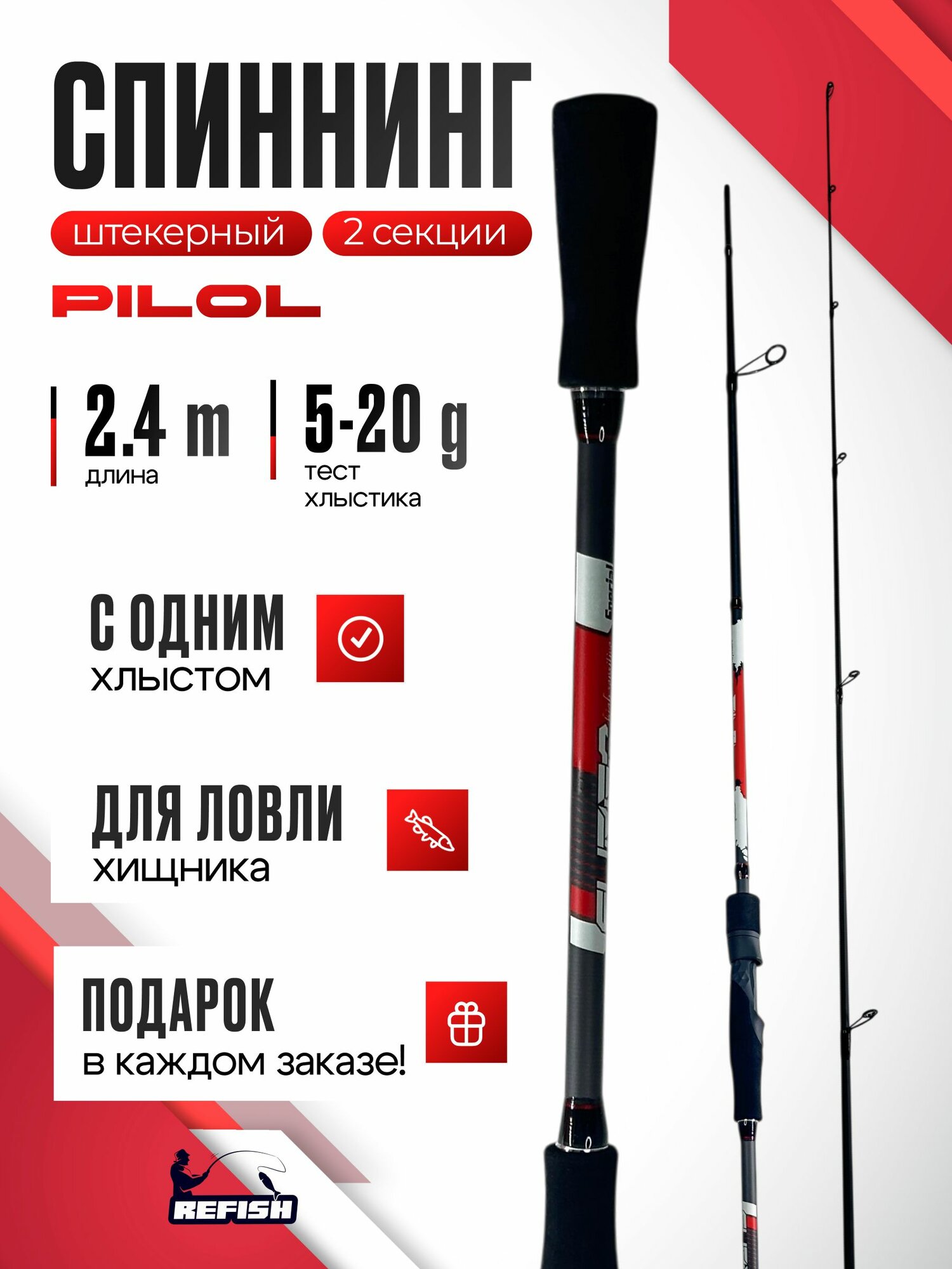 Спиннинг дя рыбалки на хищника 2.4м штекерный