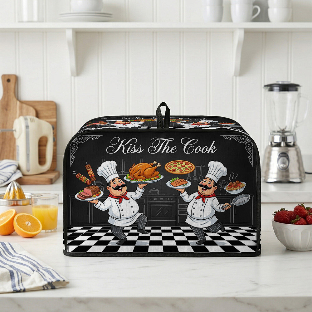 Чехол для тостера ретро "Kiss The Cook" с клетчатым узором, большой размер 31x27x21 см, для 2/4 ломтиков, широкий слот, легко чистится