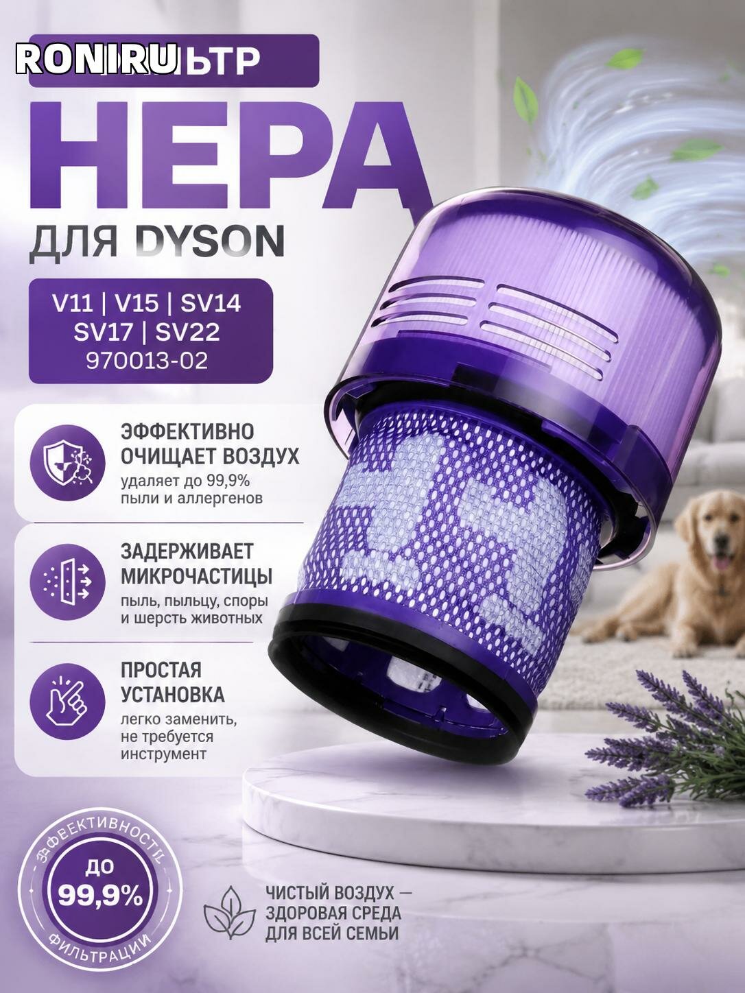 Фильтр HEPA для Dyson V11 V15 SV14 SV17 SV22 — очистка воздуха от пыли, аллергенов и шерсти домашних животных.