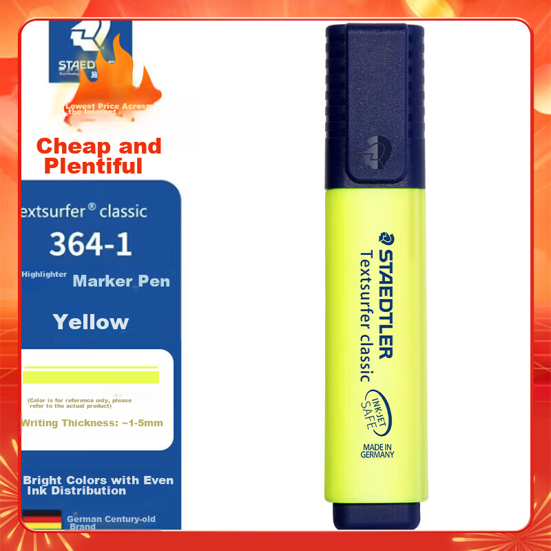STAEDTLER Highlighter Pen, Colorful Marking Pen for Office And Student Use, Seasonal Gift, for Highlighting, 1-5mm, Yellow, 364-1, Single Pen