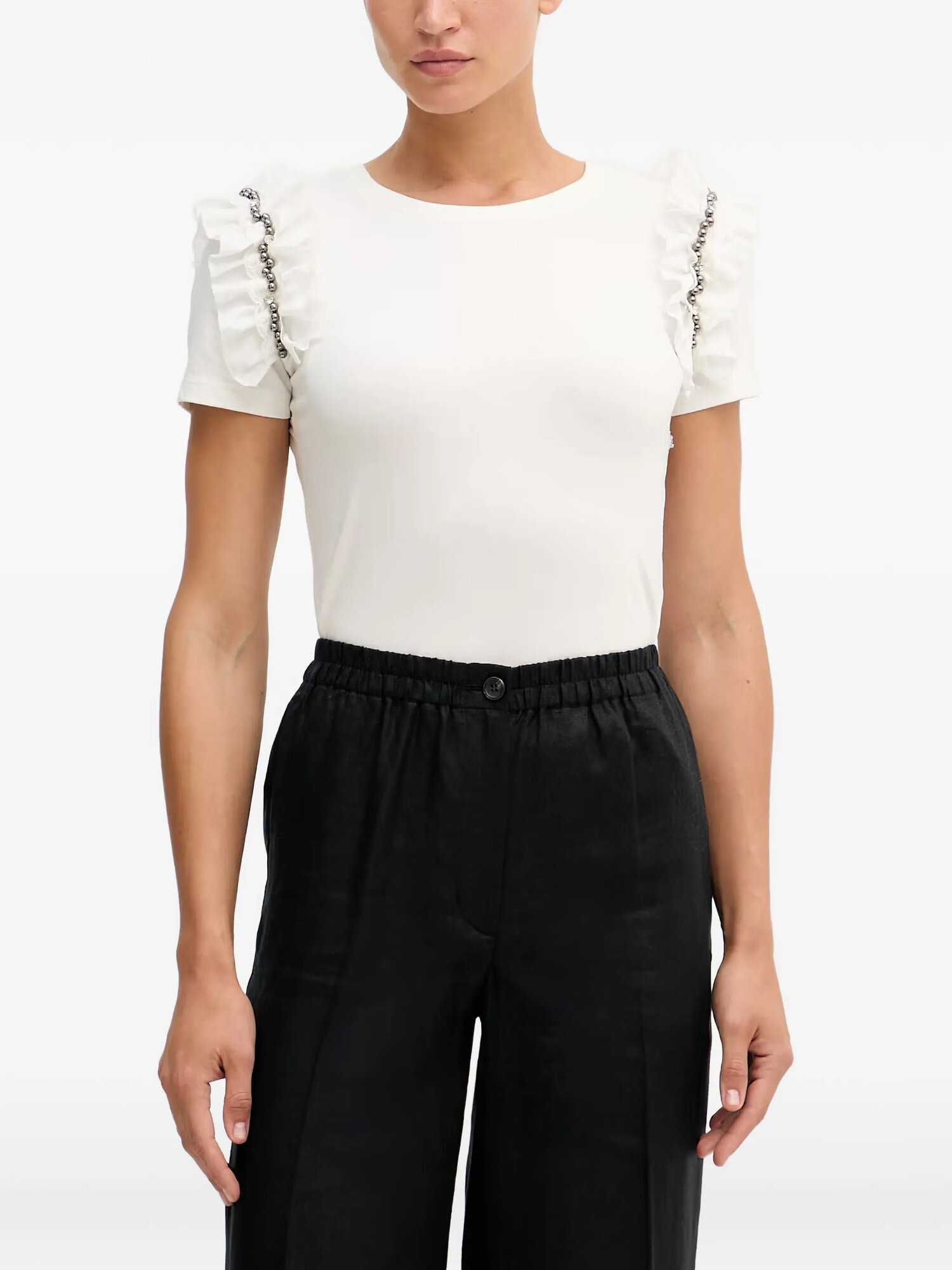 Футболка Ruffled bead-embellished T-shirt