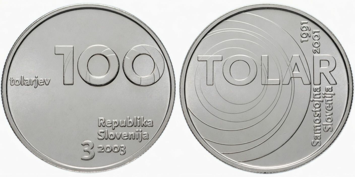 Словения 100 толаров, 2001 10 лет Республике Словения и Толару UNC