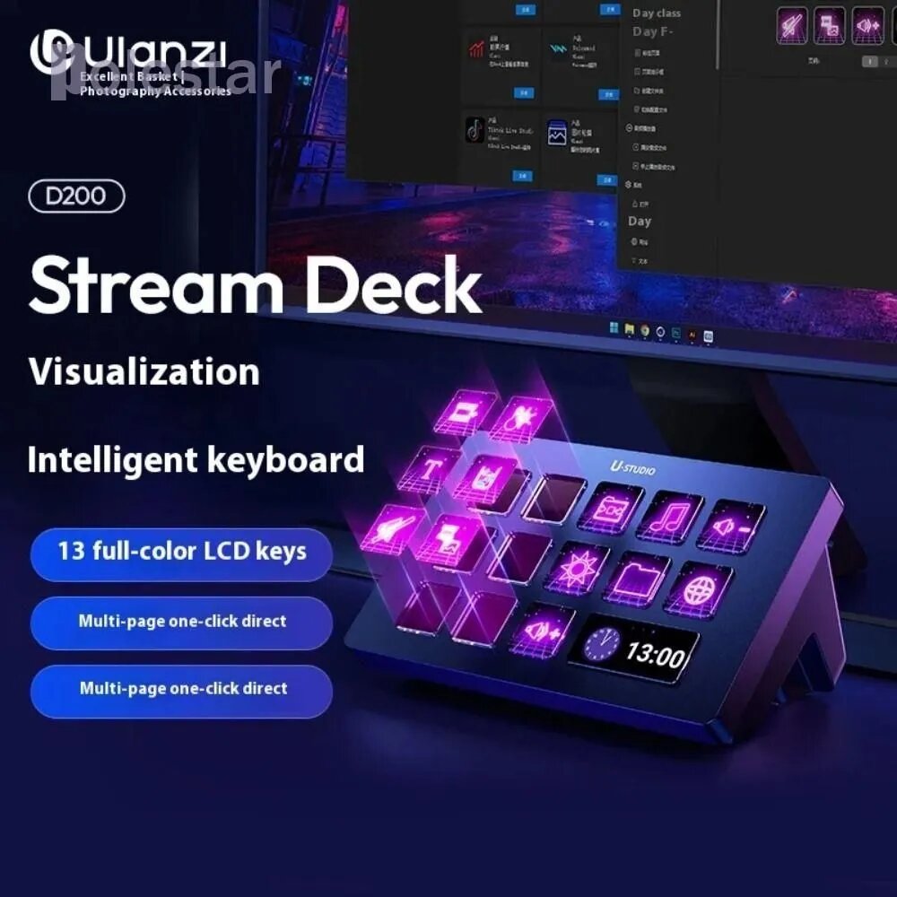 Ulanzi D200 StreamDeck LCD Программируемая Клавиатура (визуальная Консоль Управления Контентом) С Макросами, Поддержка YouTube И TikTok