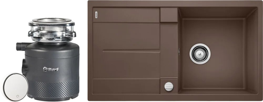 Комплект Мойка Blanco Metra 5S 515041 86x50, кофе, искусственный гранит / Измельчитель Bort Alligator X электрический, нержавеющая сталь