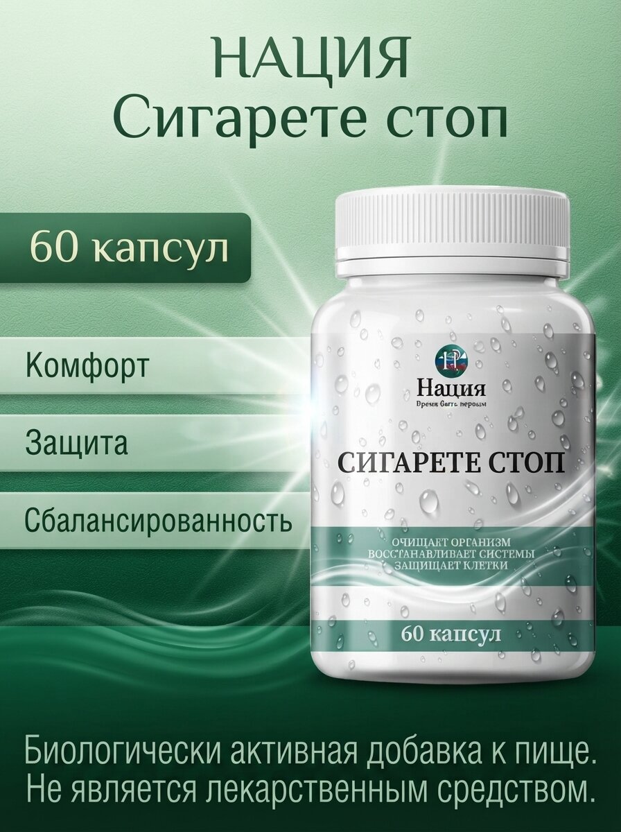 БАД от зависимости Нация. Сигарете стоп, для поддержки иммунитета, банка 60 капсул
