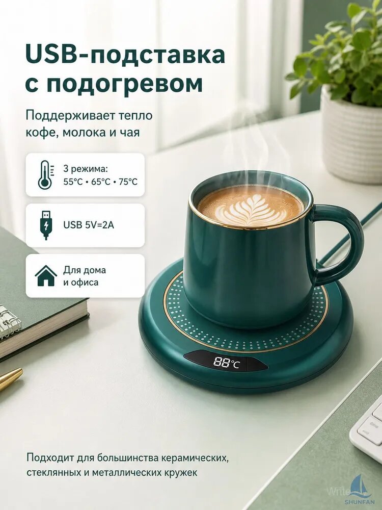 Подставка-подогреватель для кружки 12, зеленый