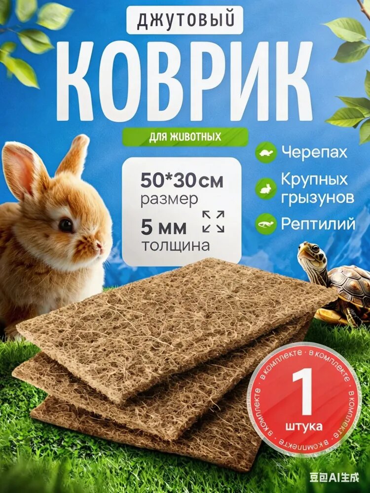 Коврик джутовый для животных 50х30 см, натуральная подстилка-наполнитель для террариума черепах и рептилий, коврик в клетку крупных грызунов и кроликов