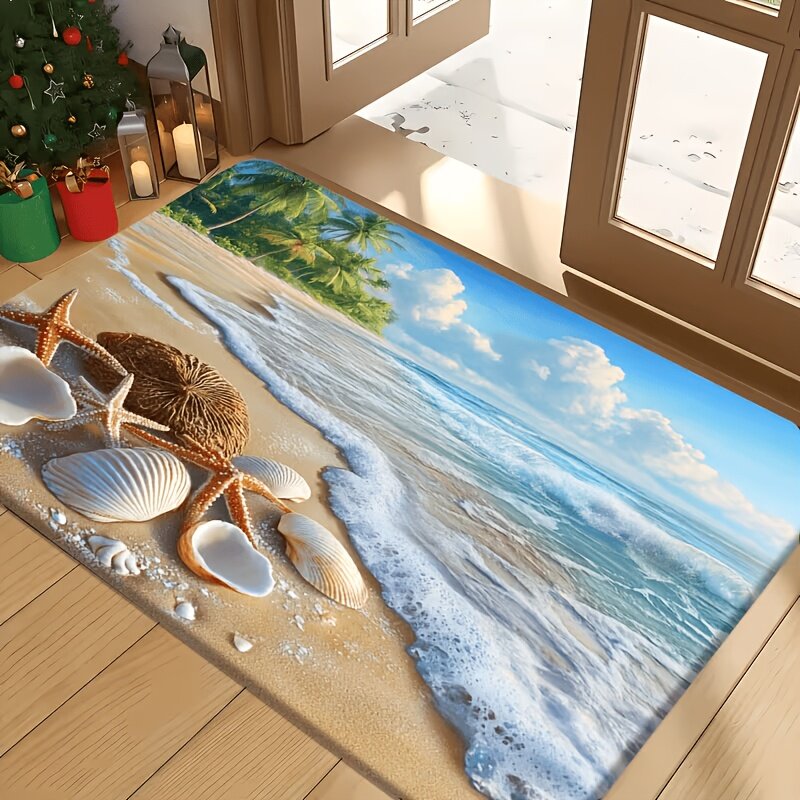 Противоскользящий фланелевый коврик для ванной с рисунком пляжа, 50x80 см, цвет: Пляж у моря