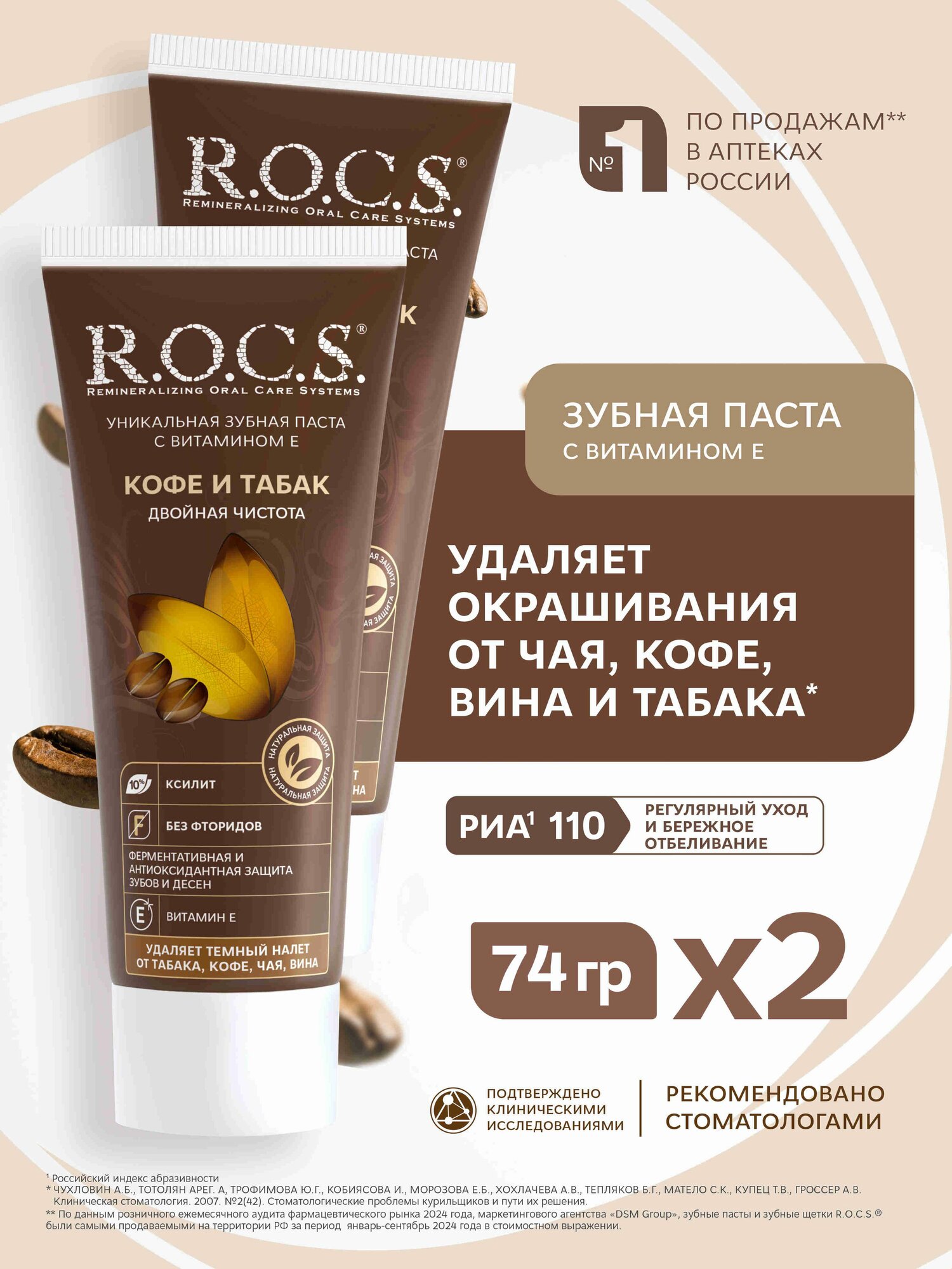 Зубная паста R.O.C.S. Кофе и Табак, 74 г 2 шт