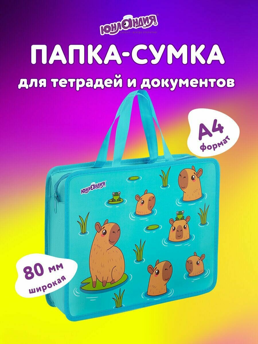 Папка-сумка для тетрадей, труда, рисования А4 для девочек на молнии с ручками, канцелярия для школы, 1 отделение пластик ширина 80 мм, Юнландия Capy time сумка для тетрадей папка для труда папка для рисования