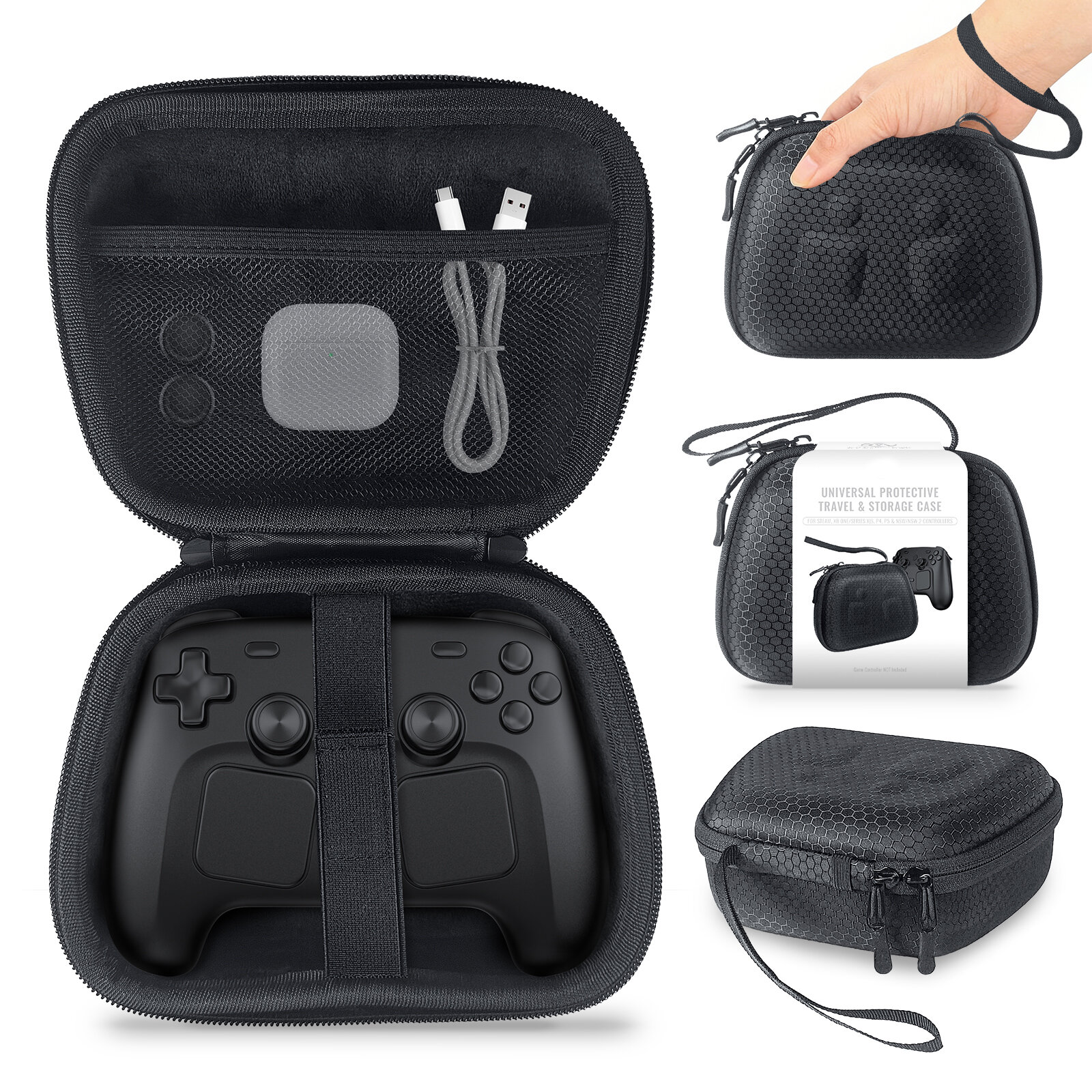 Черный жесткий чехол из ЭВА для Steam Controller 2, ударопрочный, пылезащитный, с местом для кабеля и силиконового чехла