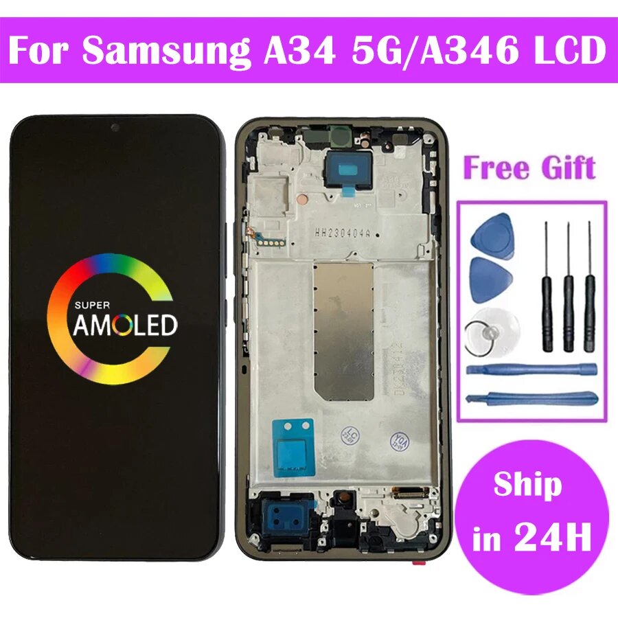 ЖК-дисплей Super AMOLED для Samsung A34 A346 с сенсорным экраном и дигитайзером для Samsung A34 5G LCD A346B A346U A346E