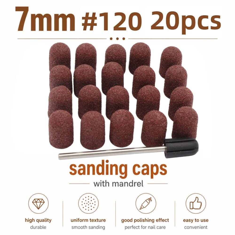 Шлифовальные колпачки для ногтей 7 мм 120 Grit, 20 шт.