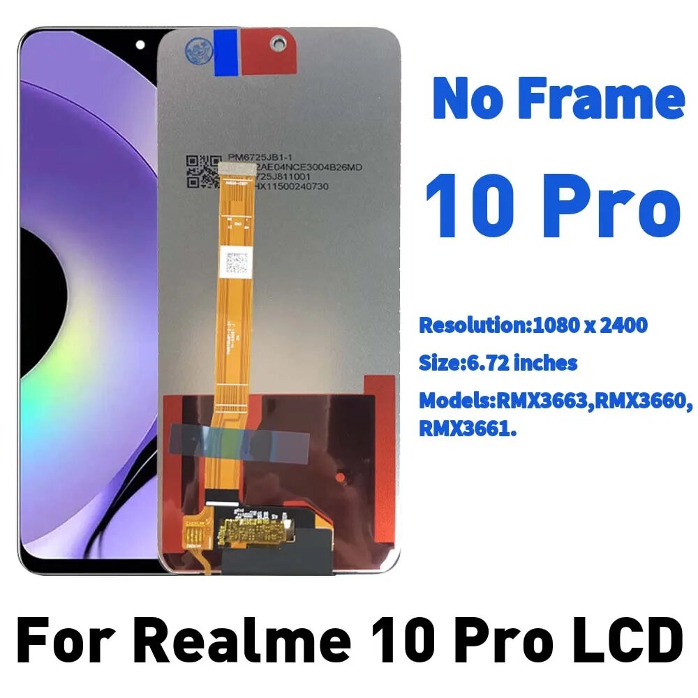 Оригинальный ЖК-экран 6,72 дюйма для Realme 10 pro, сенсорный дисплей, запасная часть, совместимая с моделями RMX3663, RMX3660