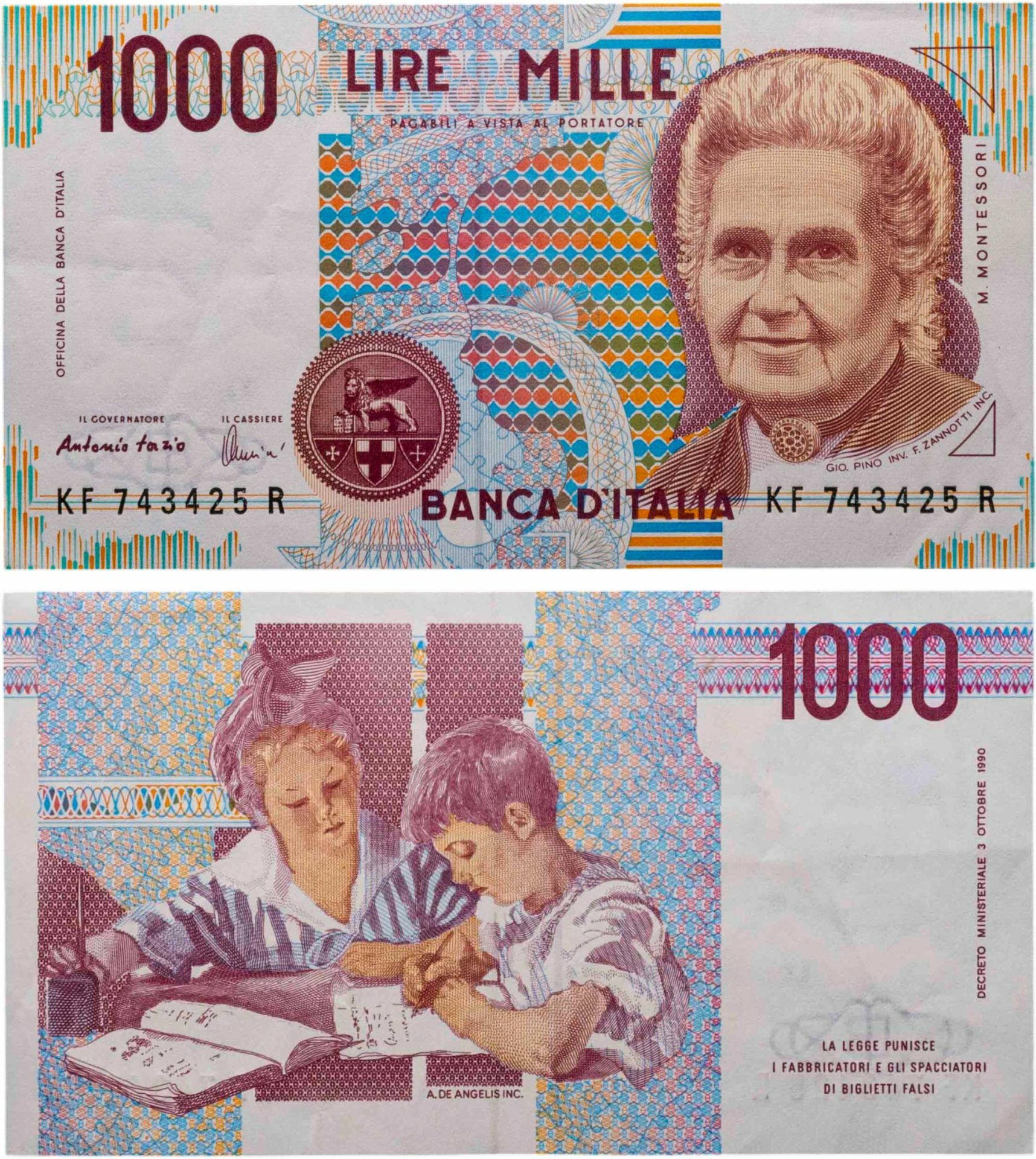 Италия 1000 лир 1990 "Мария Монтессори Школа Монтессори"