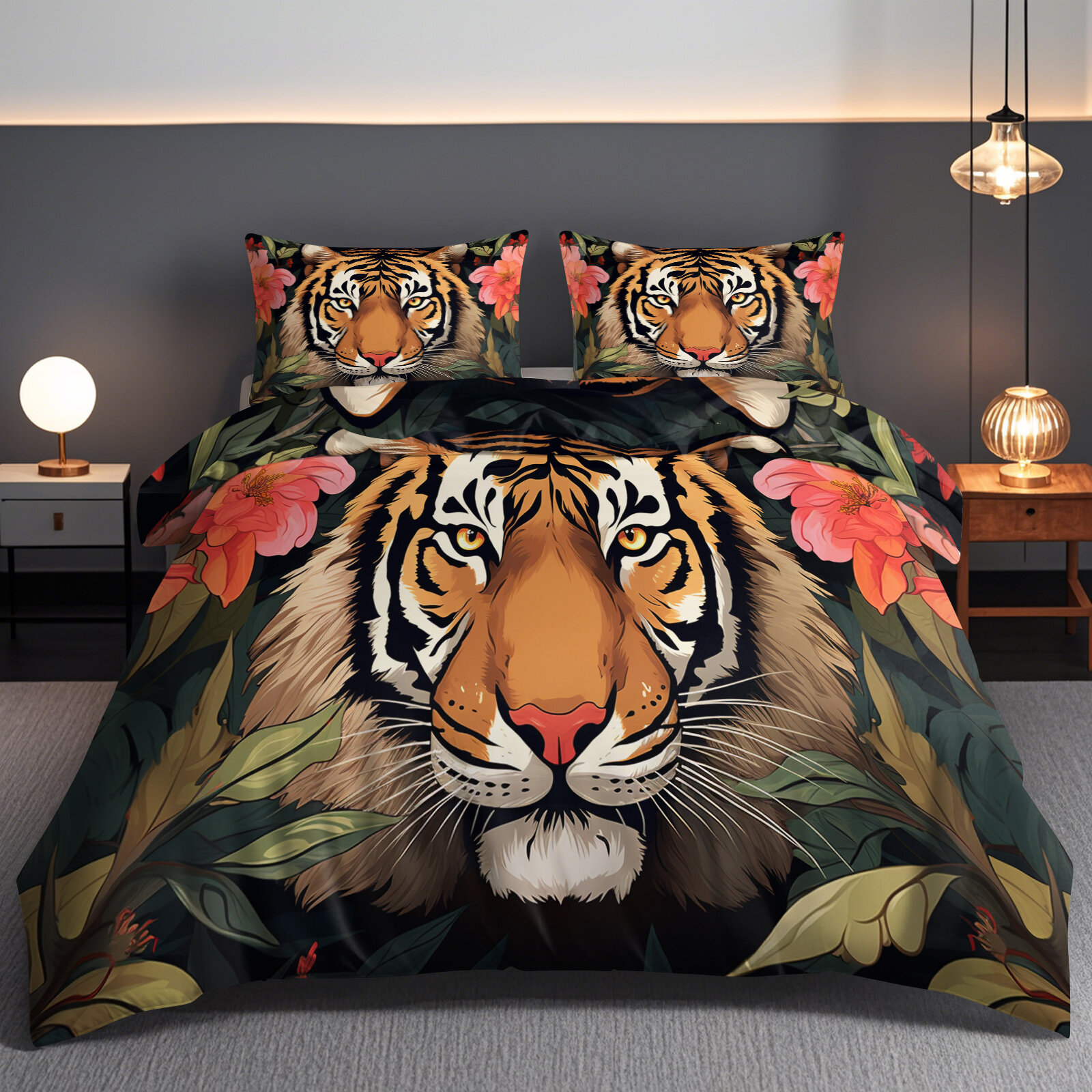 Дикие Животные Комплект постельного белья 3 предмета 200x220cm наволочки 70х70, Тигр постельные принадлежности