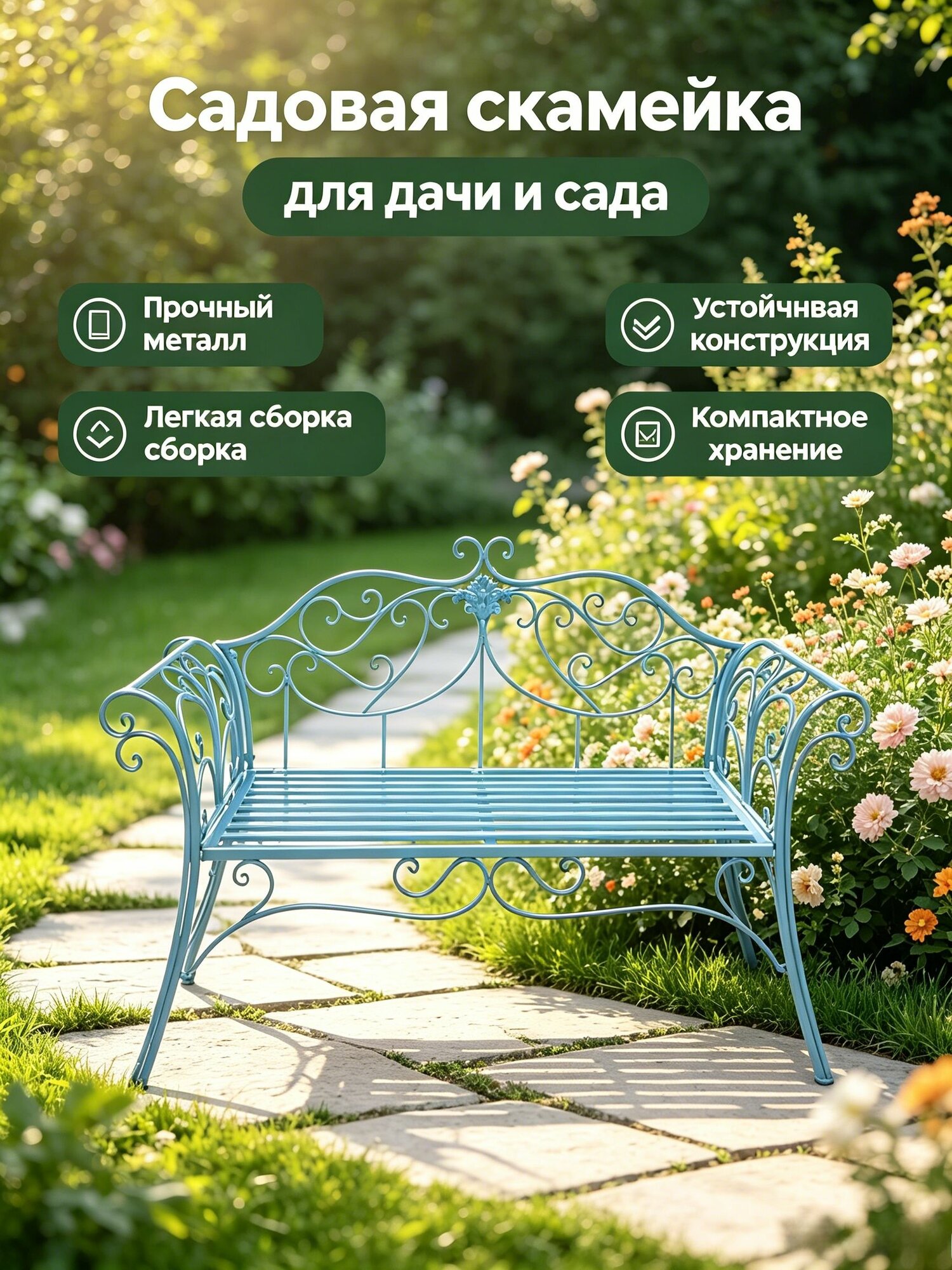 Садовый стул, Металл, 133х51х89 см, 1 шт