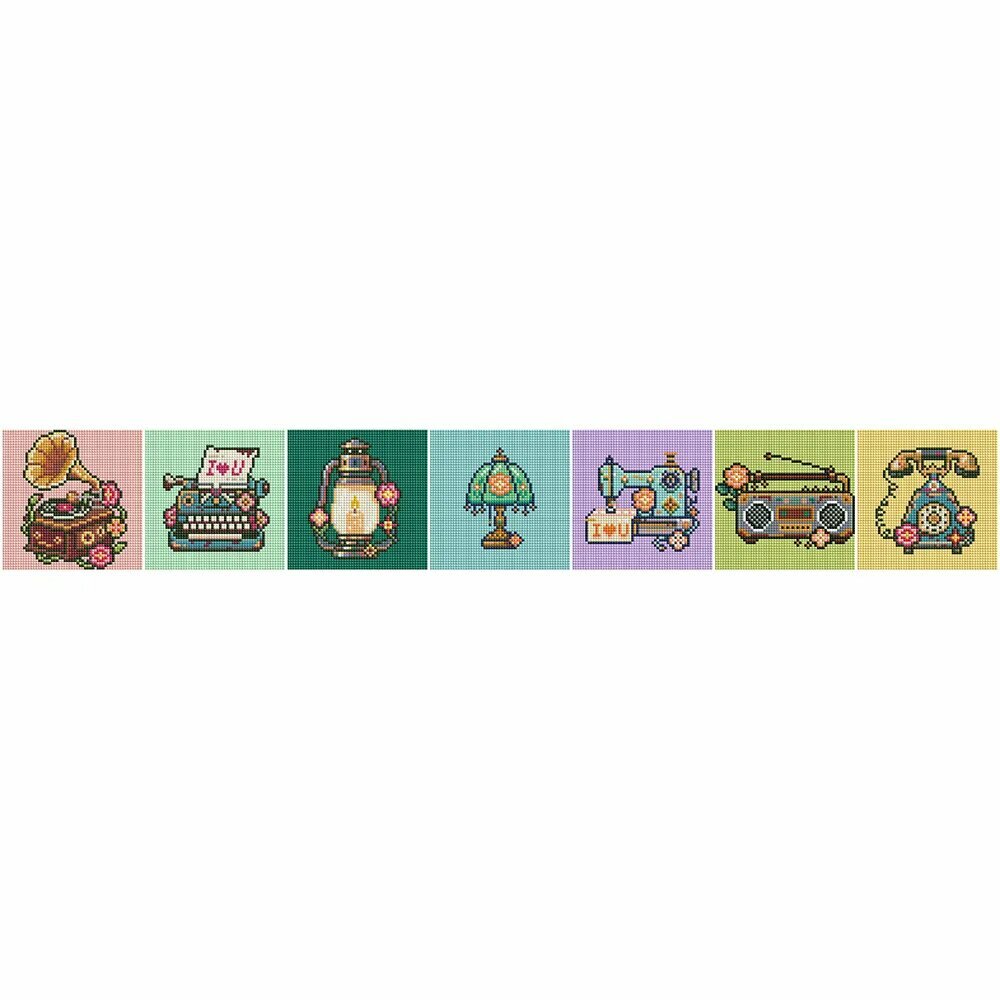 Набор алмазной живописи MINIGEM 7 шт. "Винтажная Коллекция с Цветами", 13.6x13.6 см, резиновые квадратные алмазы, DIY ретро-мозаика для декора дома