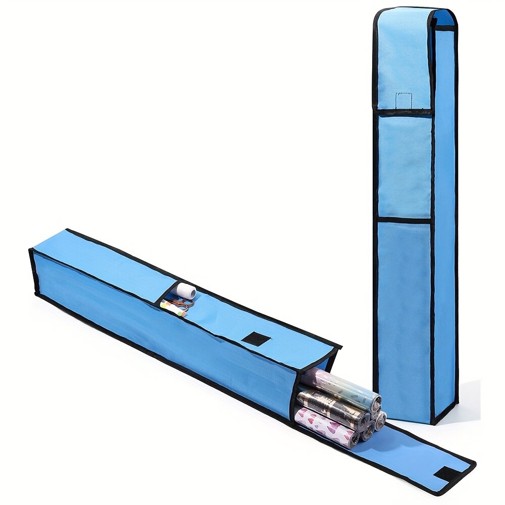 Органайзер для хранения упаковочной бумаги с карманами из прочного оксфорда, сворачиваемый, для подарков, поделок, плакатов, инструментов, синий