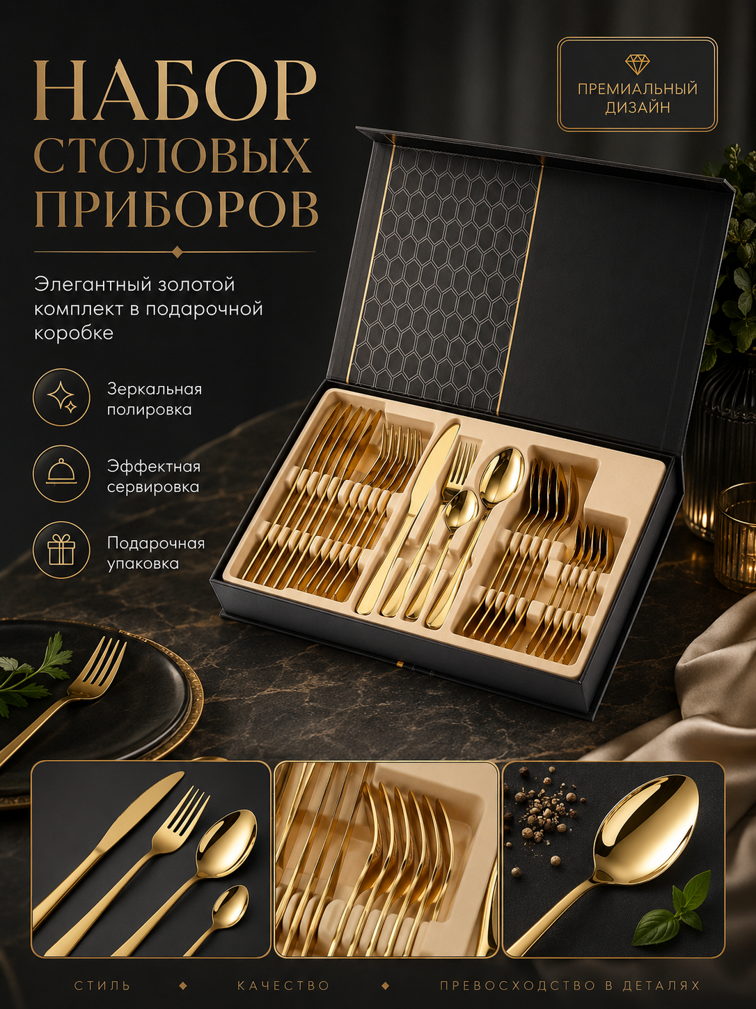 Набор столовых приборов SZ10 24 предмета, золотой