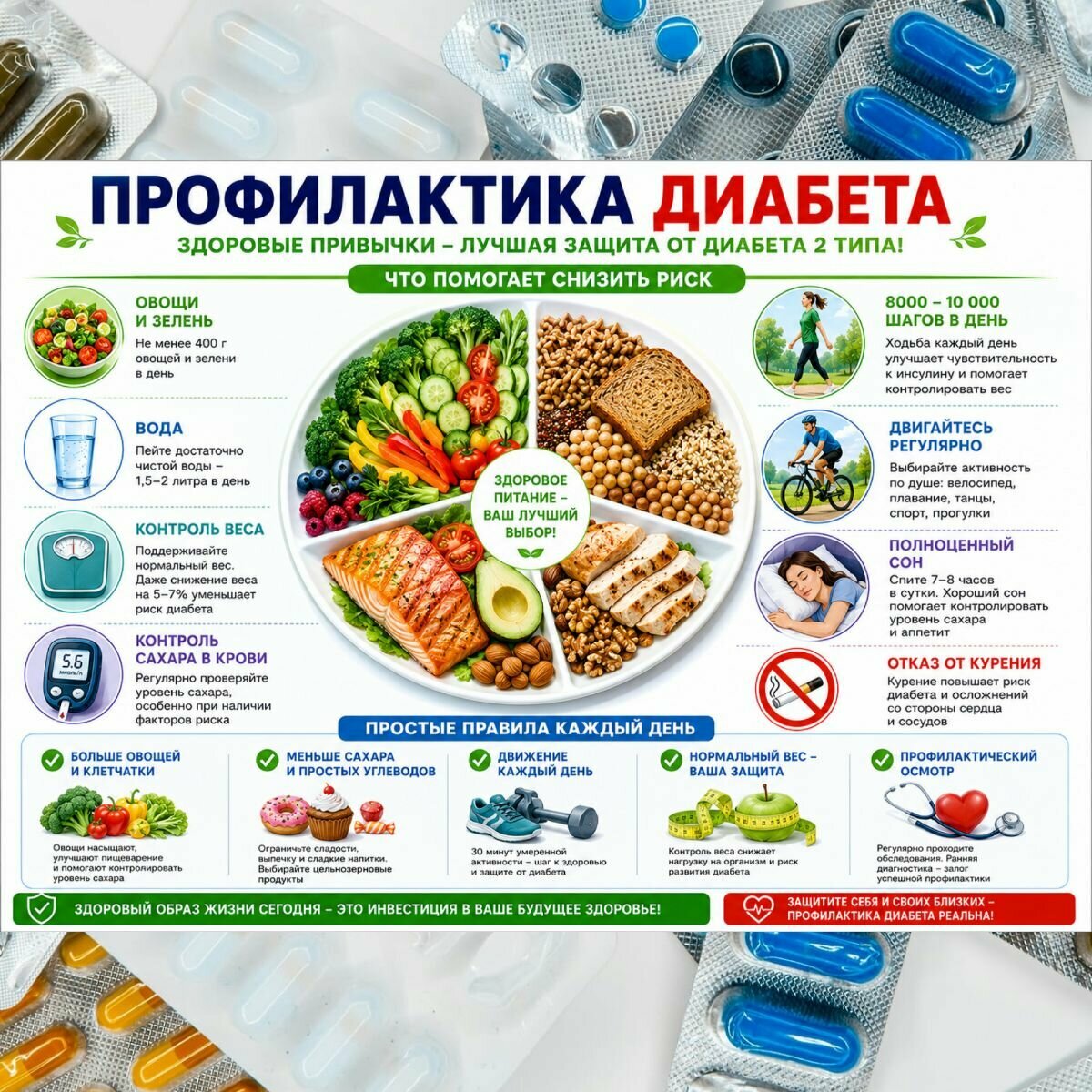 Комплект плакатов "Профилактика диабета" 2 шт. А3. Как распознать. Профилактика