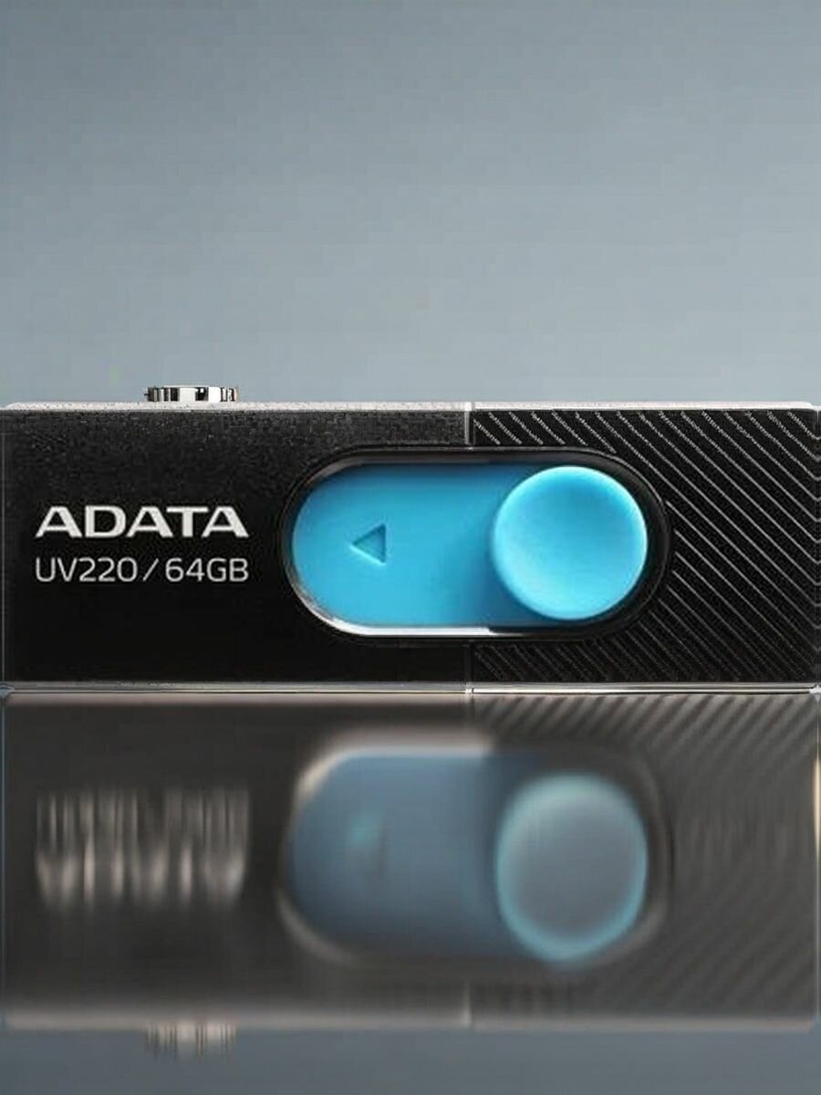 ADATA 64 ГБ USB-флеш-накопитель AUV220 (AUV220-64G-RBKBL), USB 2.0, до 120 Мб/сек, Пластик, голубой; черный